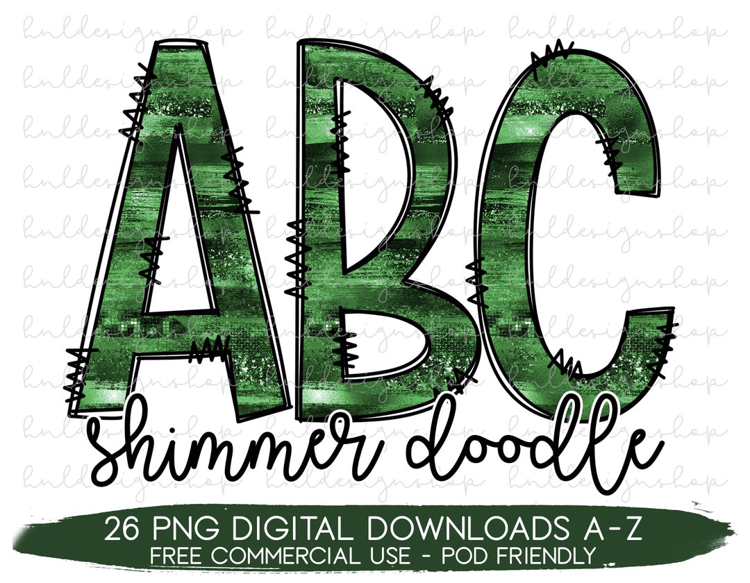 Green Doodle Letters Png, Sublimation Font Png, Sublimation Shirt ...