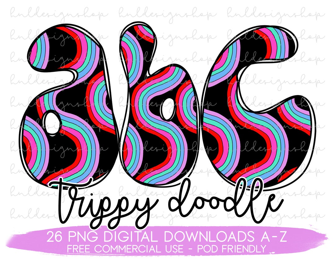 Retro Rainbow Doodle Letters Png, Retro Font Png, Rainbow Sublimation ...