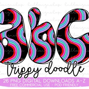 Retro Rainbow Doodle Letters Png, Retro Font Png, Rainbow Sublimation ...