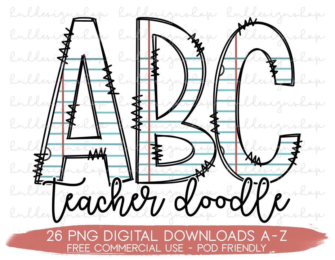 Paper Doodle Letter Png, Teacher Font Png, Back to School Sublimation ...