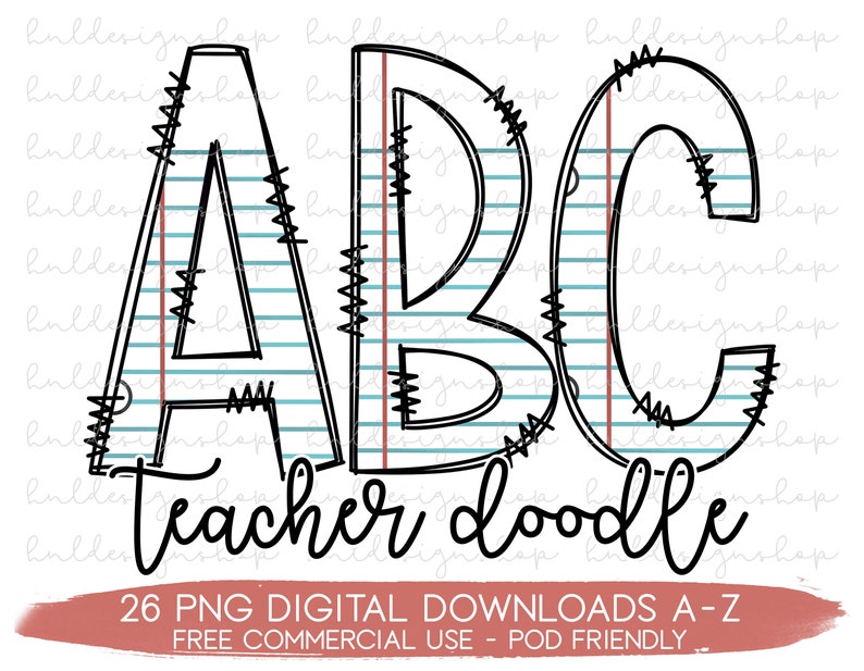 Paper Doodle Letter Png, Teacher Font Png, Back to School Sublimation ...