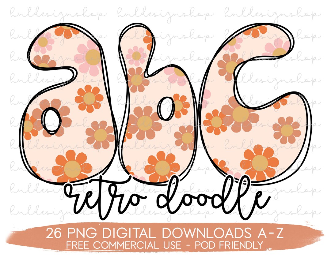Retro Flower Doodle Letters Png, Flower Font Png, Flower Sublimation ...
