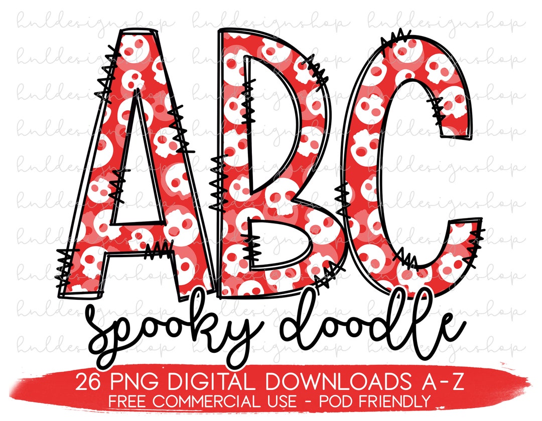 Skull Doodle Letter Png, Halloween Font Png, Halloween Sublimation ...