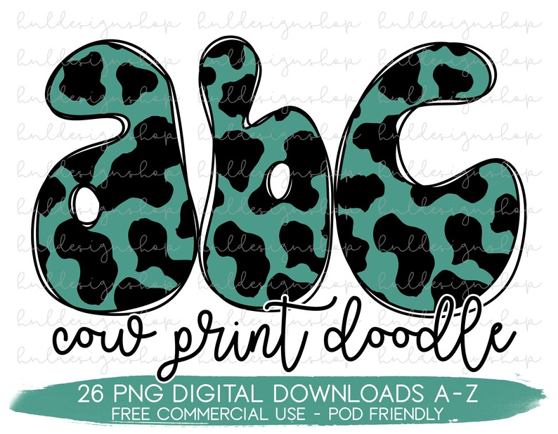 Retro Cow Print Doodle Letters PNG, Retro Font Png, Cow Print ...
