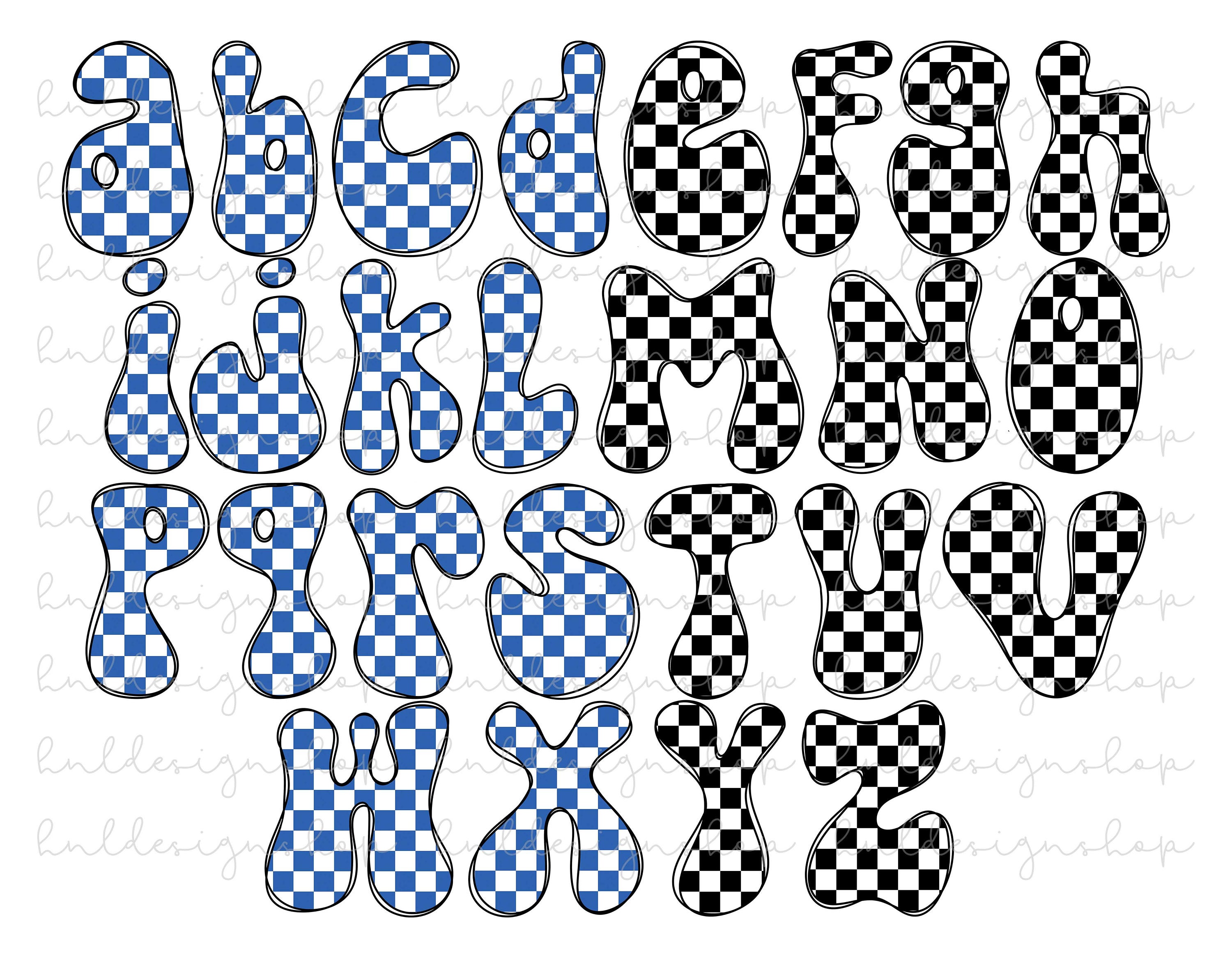 Set of 10 Rainbow Checker Doodle Letters Png, Rainbow Checker Font Png ...