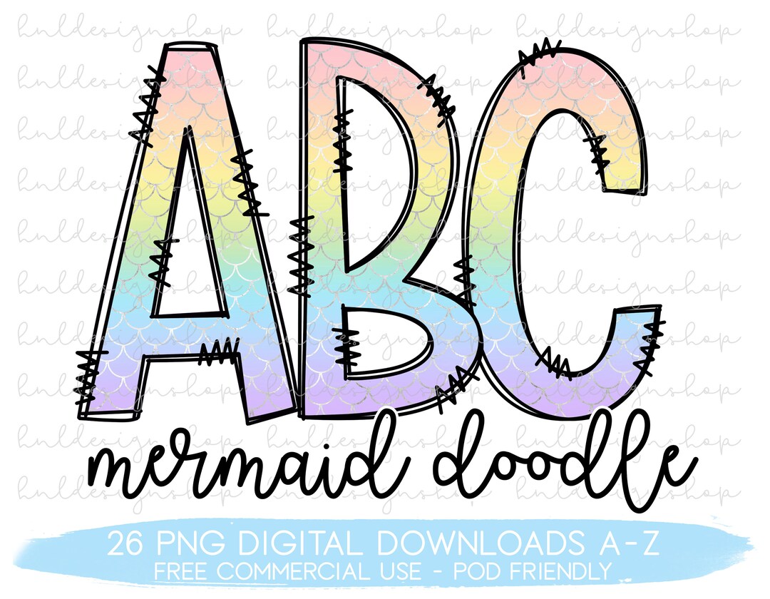 Mermaid Doodle Letters Png, Mermaid Font Png, Mermaid Sublimation Shirt ...