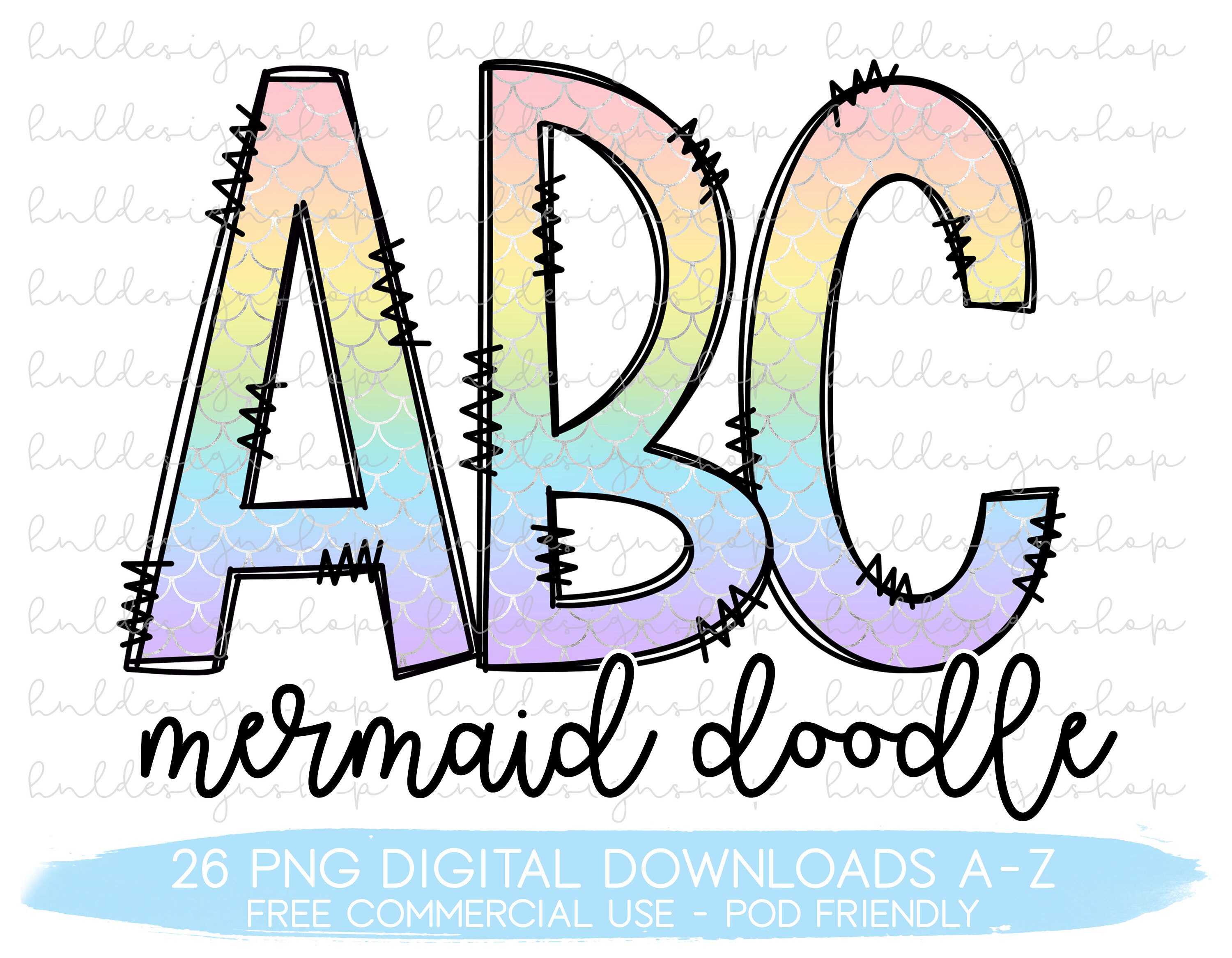 Mermaid Doodle Letters Png, Mermaid Font Png, Mermaid Sublimation Shirt ...