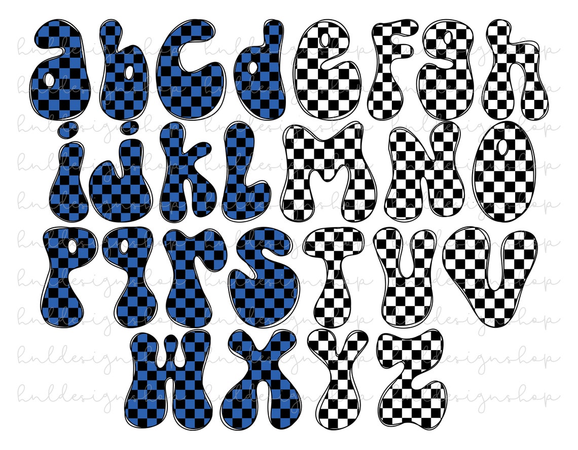 Set of 10 Rainbow Checker Doodle Letters Png, Rainbow Checker Font Png ...