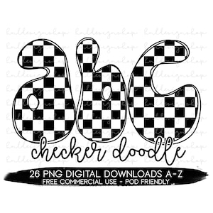 Black Checker Doodle Letters Png, Checker Font Png, Kids Sublimation ...