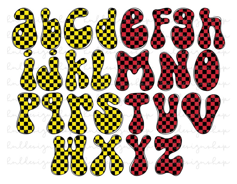 Set of 10 Rainbow Checker Doodle Letters Png, Rainbow Checker Font Png ...