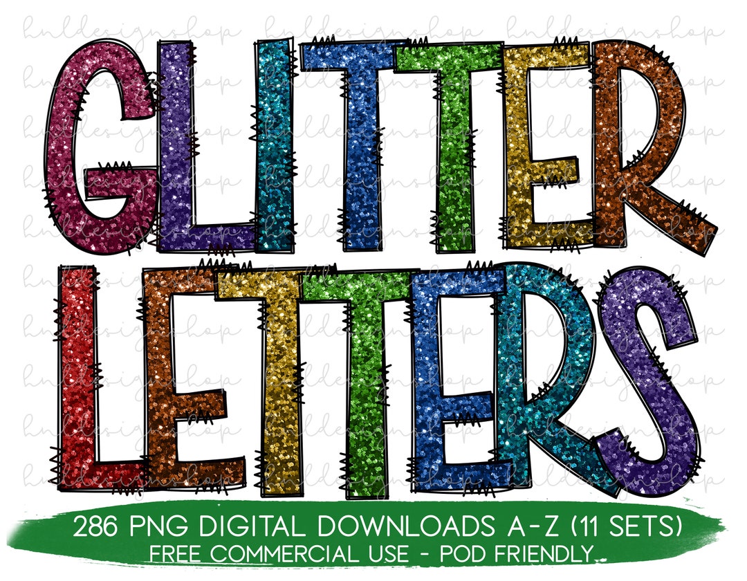 SET OF 11 Glitter Doodle Letters Png, Glitter Font Png, Glitter ...