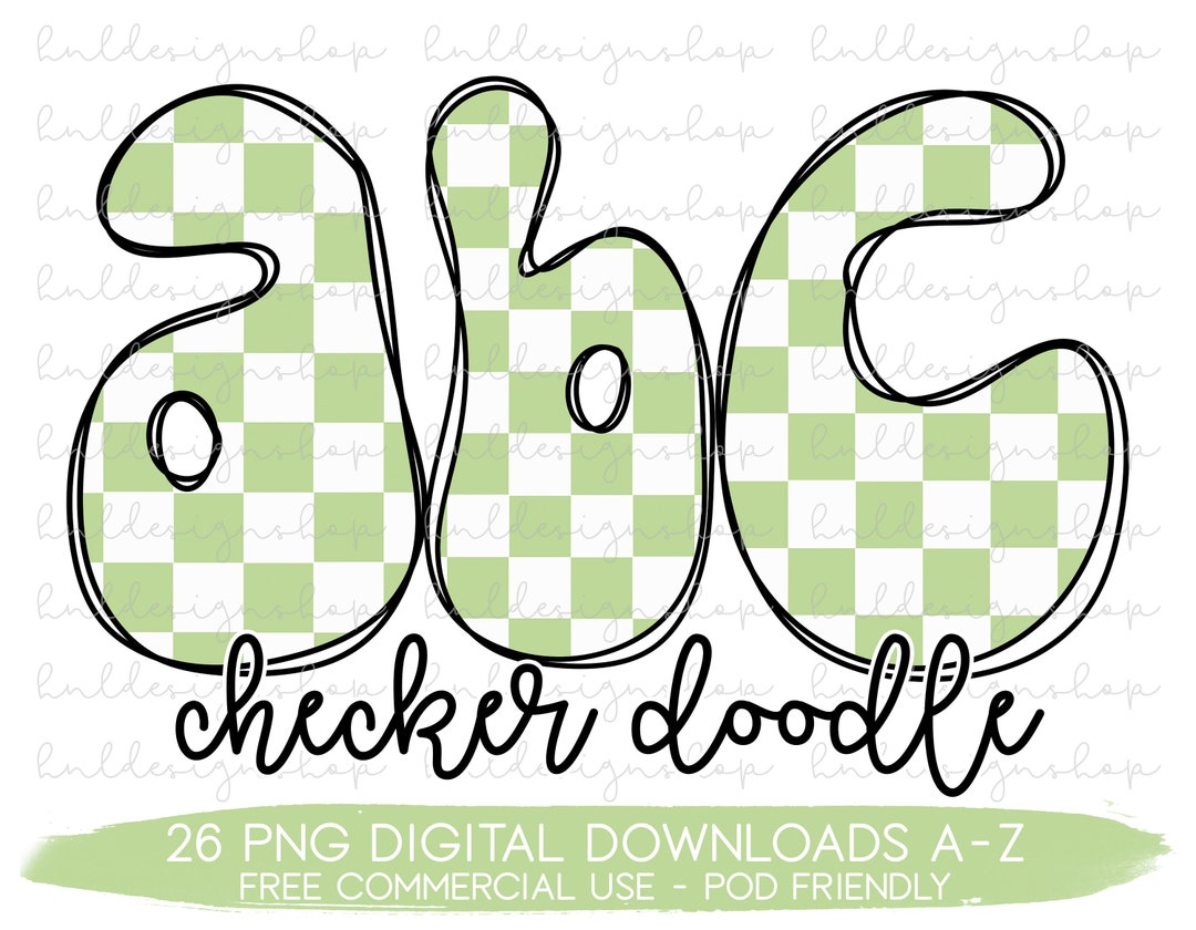 Green Checker Doodle Letters Png, Checker Font Png, Kids Sublimation ...