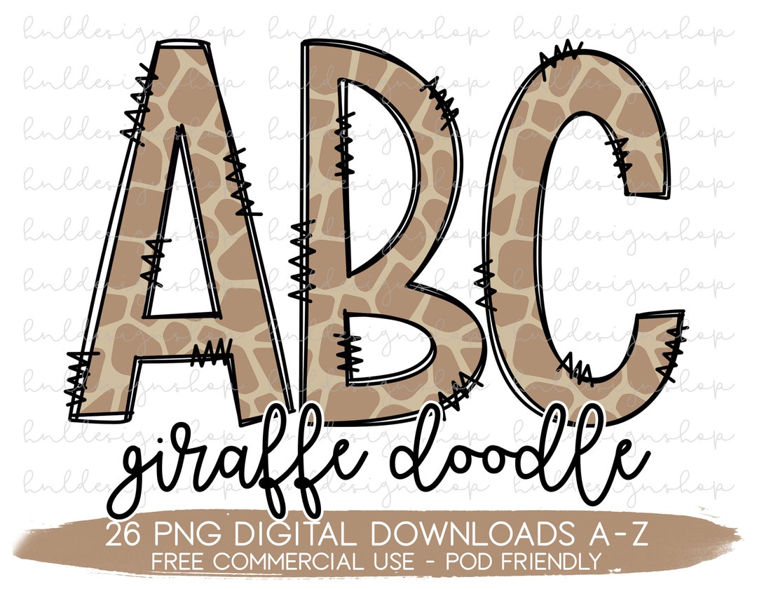 Giraffe Print Doodle Letters PNG, Giraffe Font Png, Giraffe Print ...