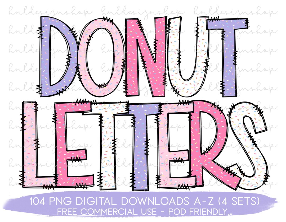 SET OF 4 Donut Doodle Letters Png, Donut Font Png, Boy Donut ...