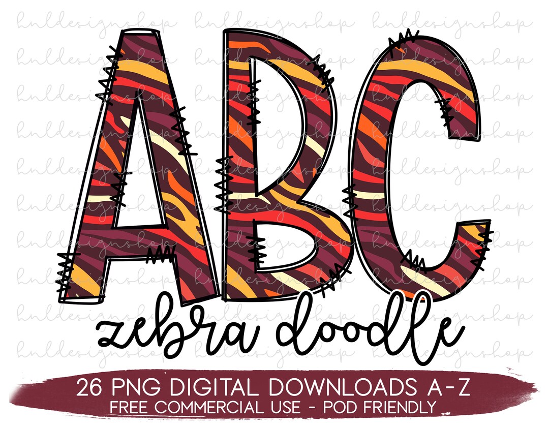 Zebra Print Doodle Letter PNG, Zebra Font Png, Zebra Print Sublimation ...