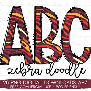 Zebra Print Doodle Letter PNG, Zebra Font Png, Zebra Print Sublimation ...