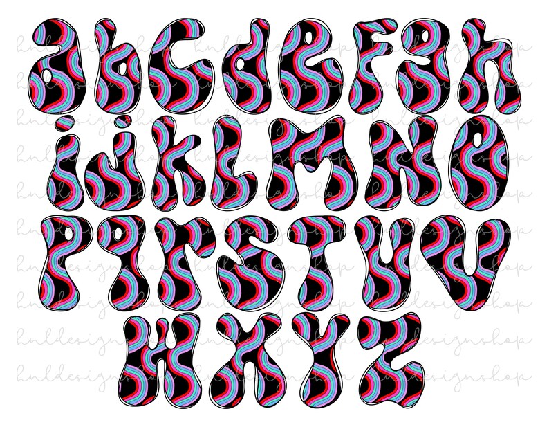 Retro Rainbow Doodle Letters Png, Retro Font Png, Rainbow Sublimation ...