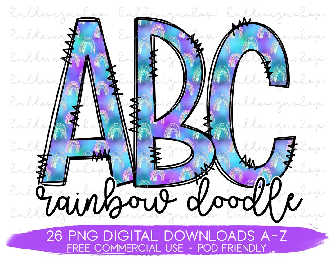 Rainbow Doodle Letters Png, Rainbow Font Png, Rainbow Sublimation Shirt ...