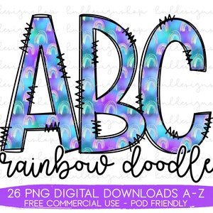 Rainbow Doodle Letters Png, Rainbow Font Png, Rainbow Sublimation Shirt ...