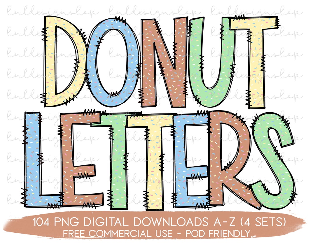 SET OF 4 Donut Doodle Letters Png, Donut Font Png, Boy Donut ...