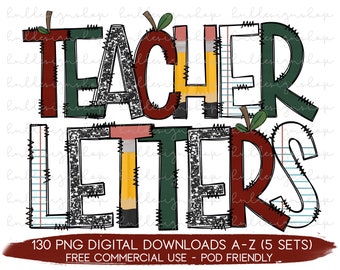 Paper Doodle Letter Png, Teacher Font Png, Back to School Sublimation ...