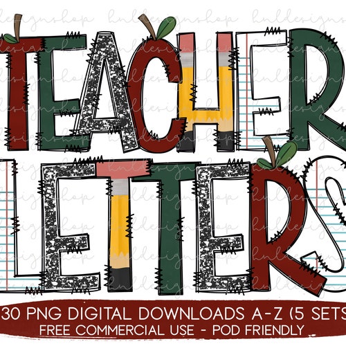 Teacher Doodle Letters Back to School Pencil Hand Drawn - Etsy