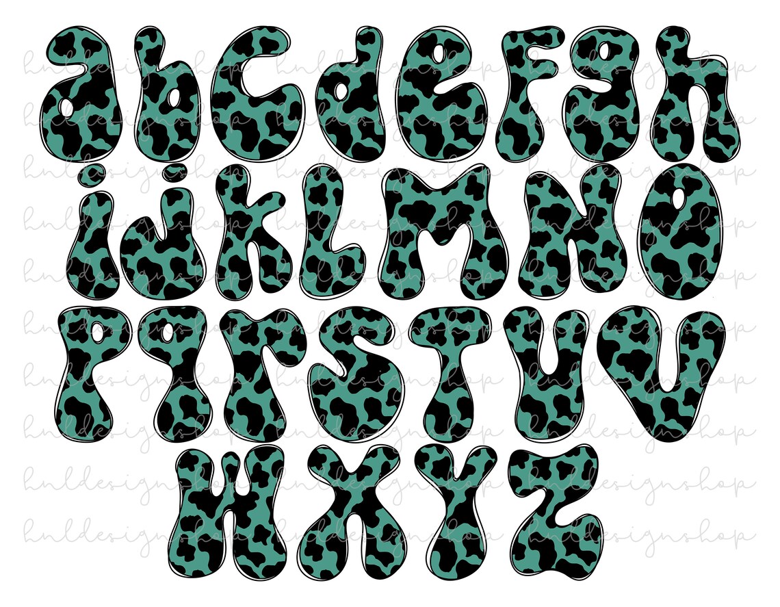 Retro Cow Print Doodle Letters PNG, Retro Font Png, Cow Print ...