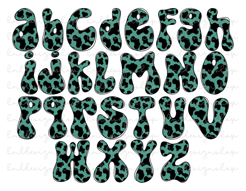 Retro Cow Print Doodle Letters PNG Retro Font Png Cow Print - Etsy