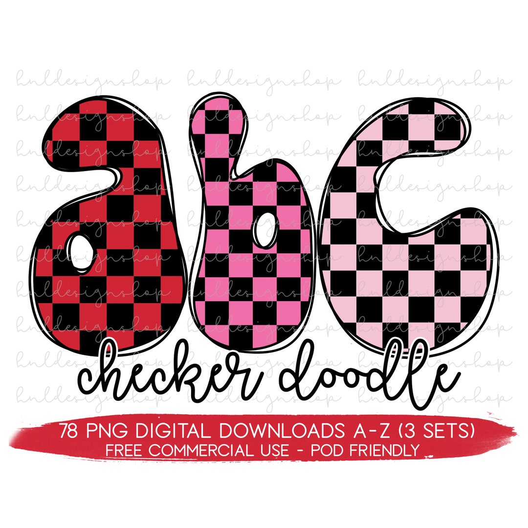 Set of 3 Checker Doodle Letters Png, Doodle Checker Font Png, Valentine ...