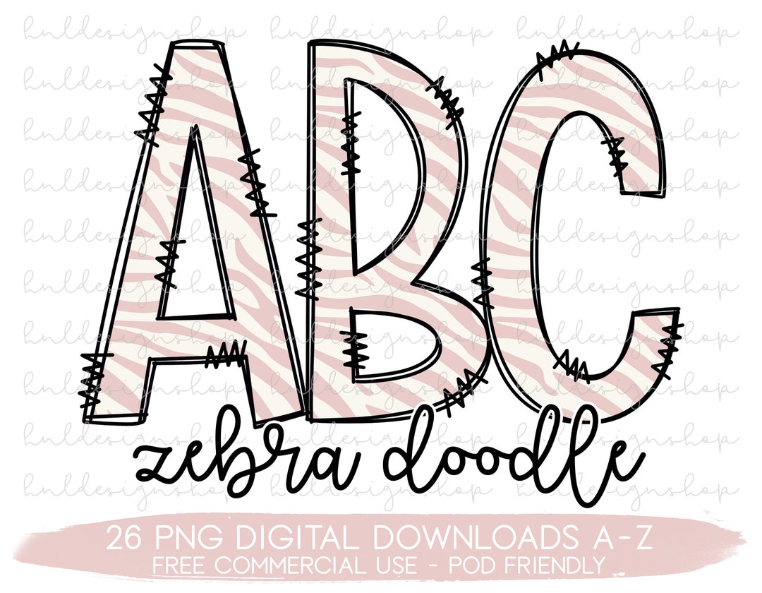 Zebra Print Doodle Letters PNG, Zebra Font Png, Zebra Print Sublimation ...