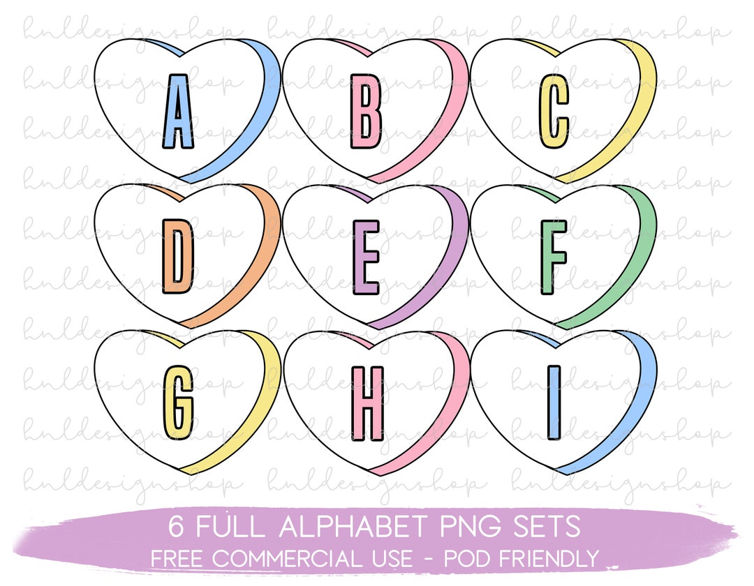 SET OF 6 Candy Heart Letters PNG, Valentines Day Letters Png, Candy ...