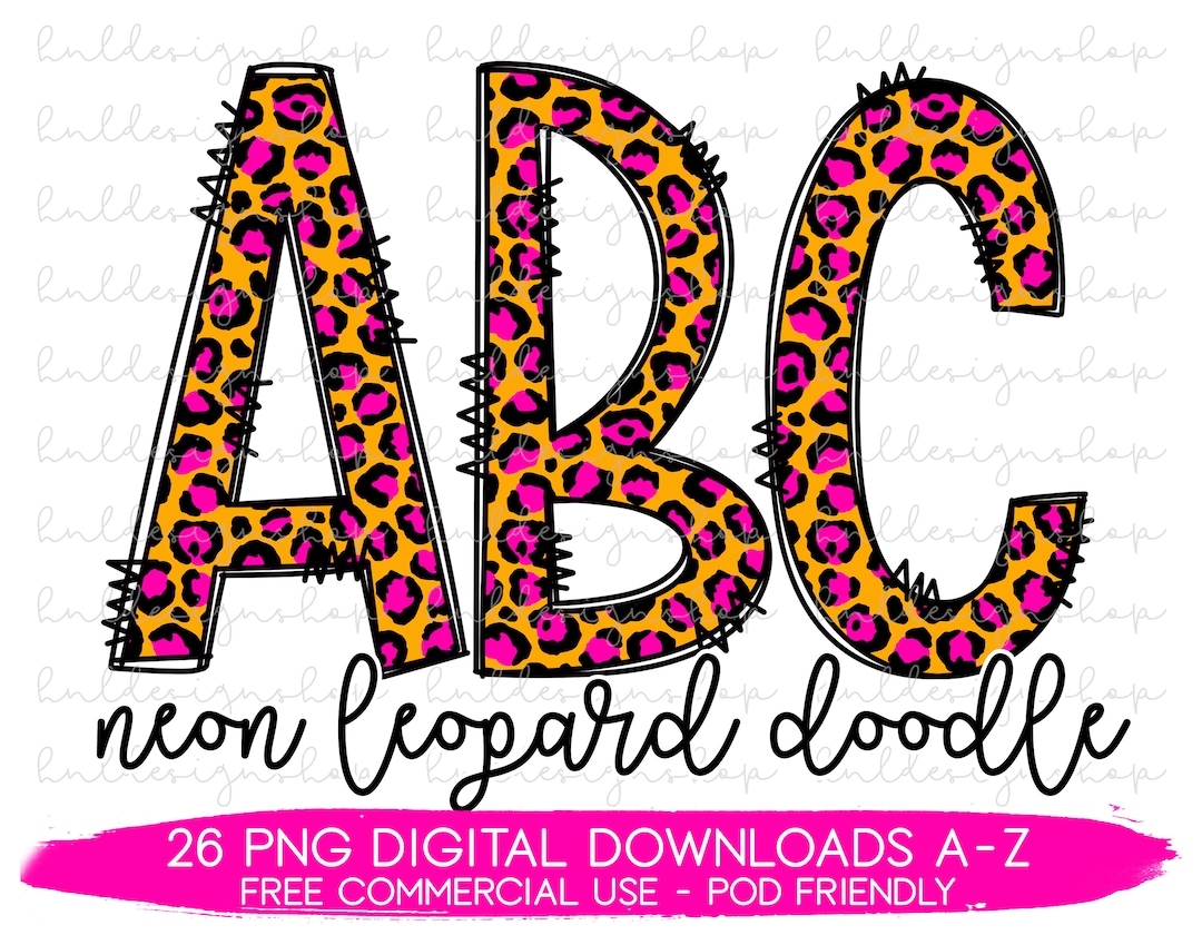 Neon Leopard Print Doodle Letters PNG, Leopard Font Png, Leopard Print ...