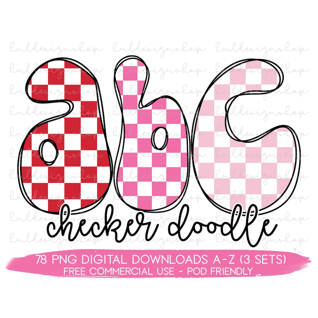 Set of 3 Checker Doodle Letters Png, Doodle Checker Font Png, Valentine ...