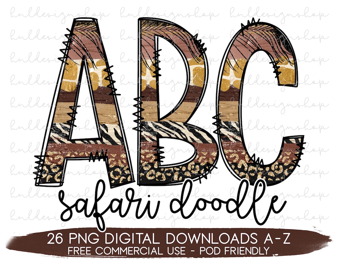 Safari Doodle Letter PNG, Leopard Font Png, Leopard Print Sublimation ...