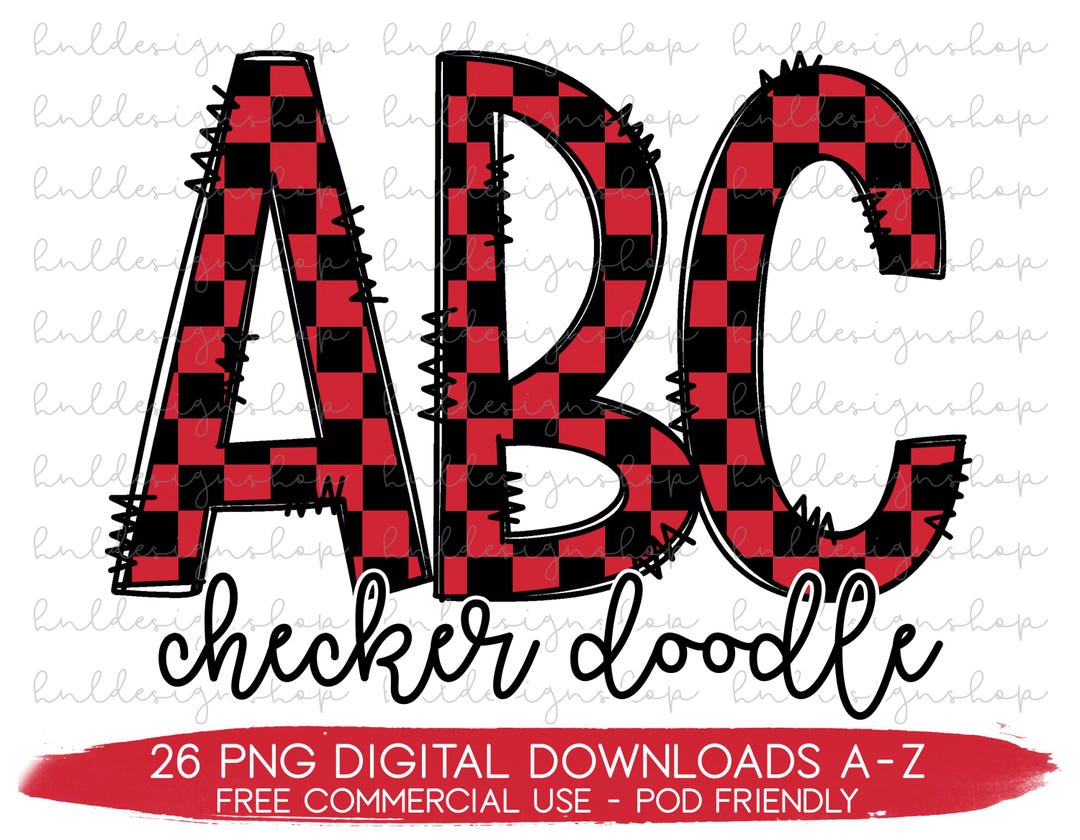 Red Checker Doodle Letters Png, Checker Font Png, Kids Sublimation ...