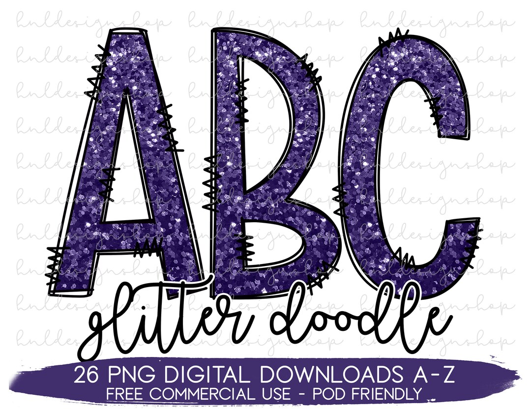 Purple Glitter Doodle Letters Png, Purple Font Png, Purple Sublimation ...