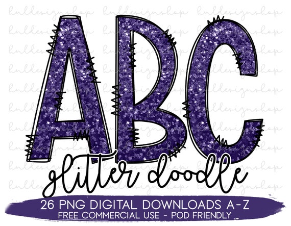 Purple Glitter Doodle Letters Png Purple Font Png Purple - Etsy