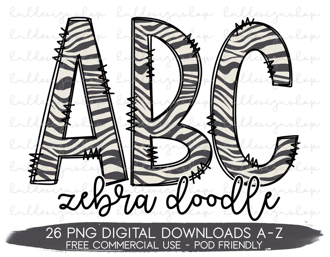 Zebra Print Doodle Letters PNG, Zebra Font Png, Zebra Print Sublimation ...