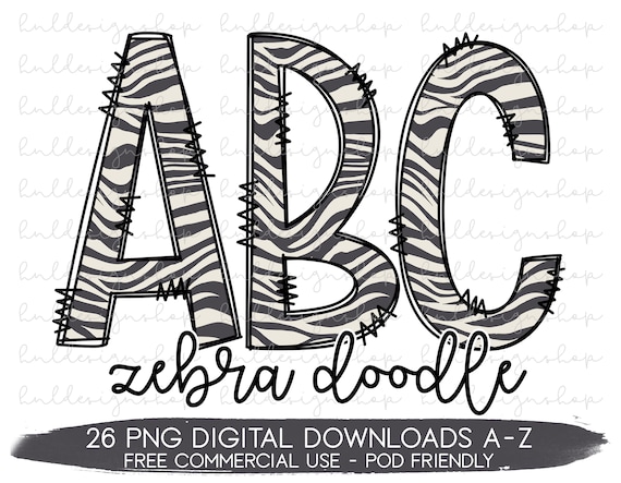 Zebra Print Doodle Letters PNG Zebra Font Png Zebra Print | Etsy