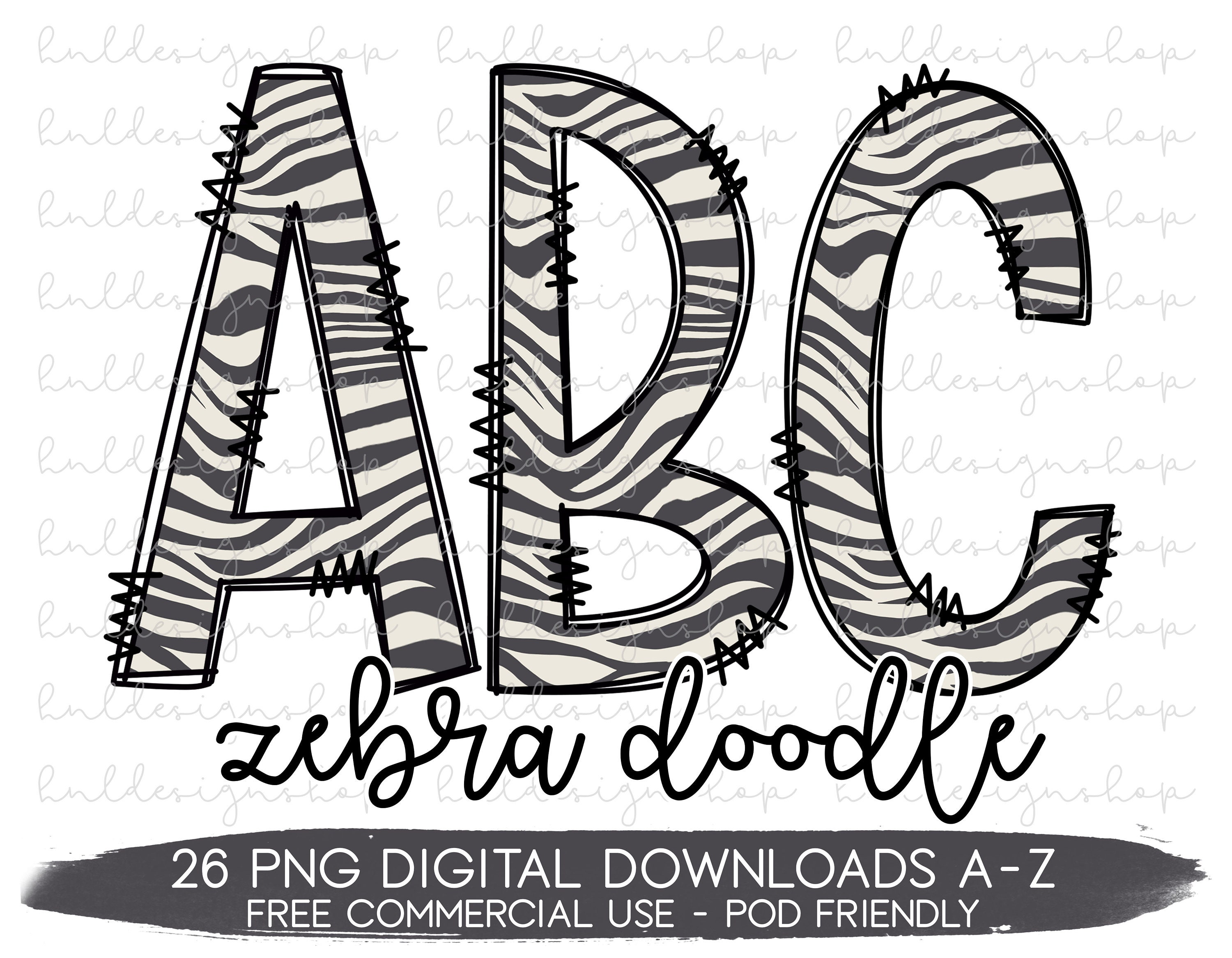 Zebra Print Doodle Letters PNG Zebra Font Png Zebra Print - Etsy