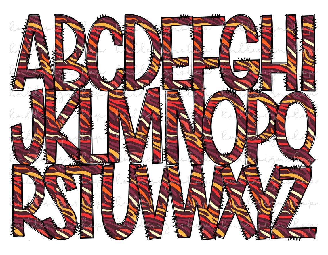 Zebra Print Doodle Letter PNG, Zebra Font Png, Zebra Print Sublimation ...