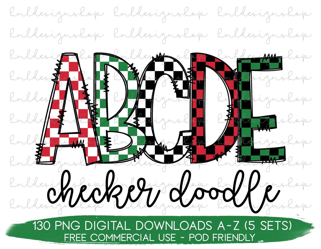 Set of 5 Checker Doodle Letters Png, Checker Font Png, Christmas ...