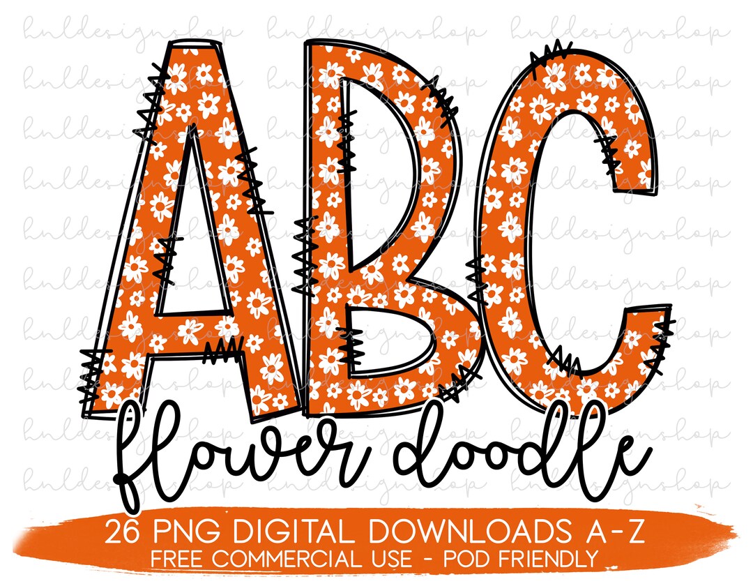 Orange Flower Doodle Letters Png, Flower Font Png, Flower Sublimation ...