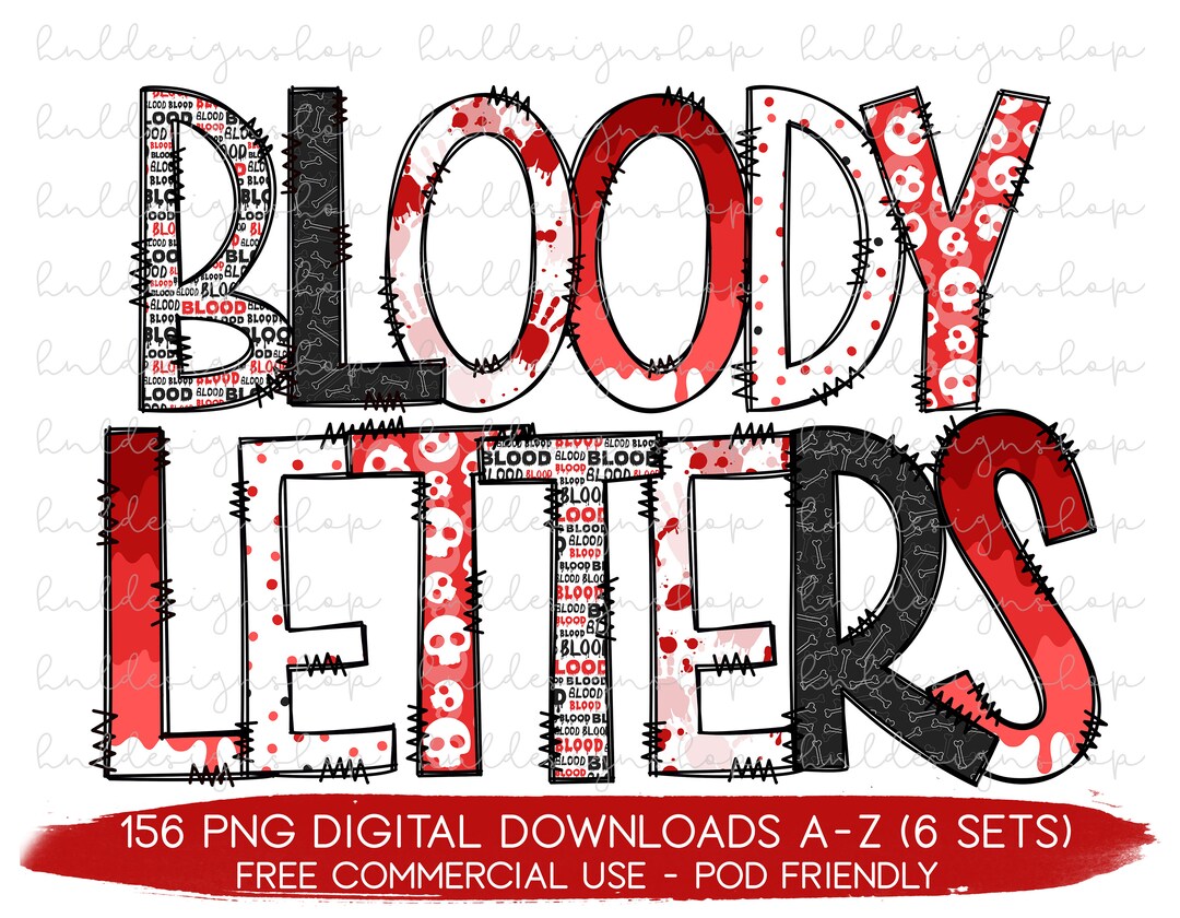 SET OF 6 Bloody Doodle Letter Png, Halloween Font Png, Halloween ...