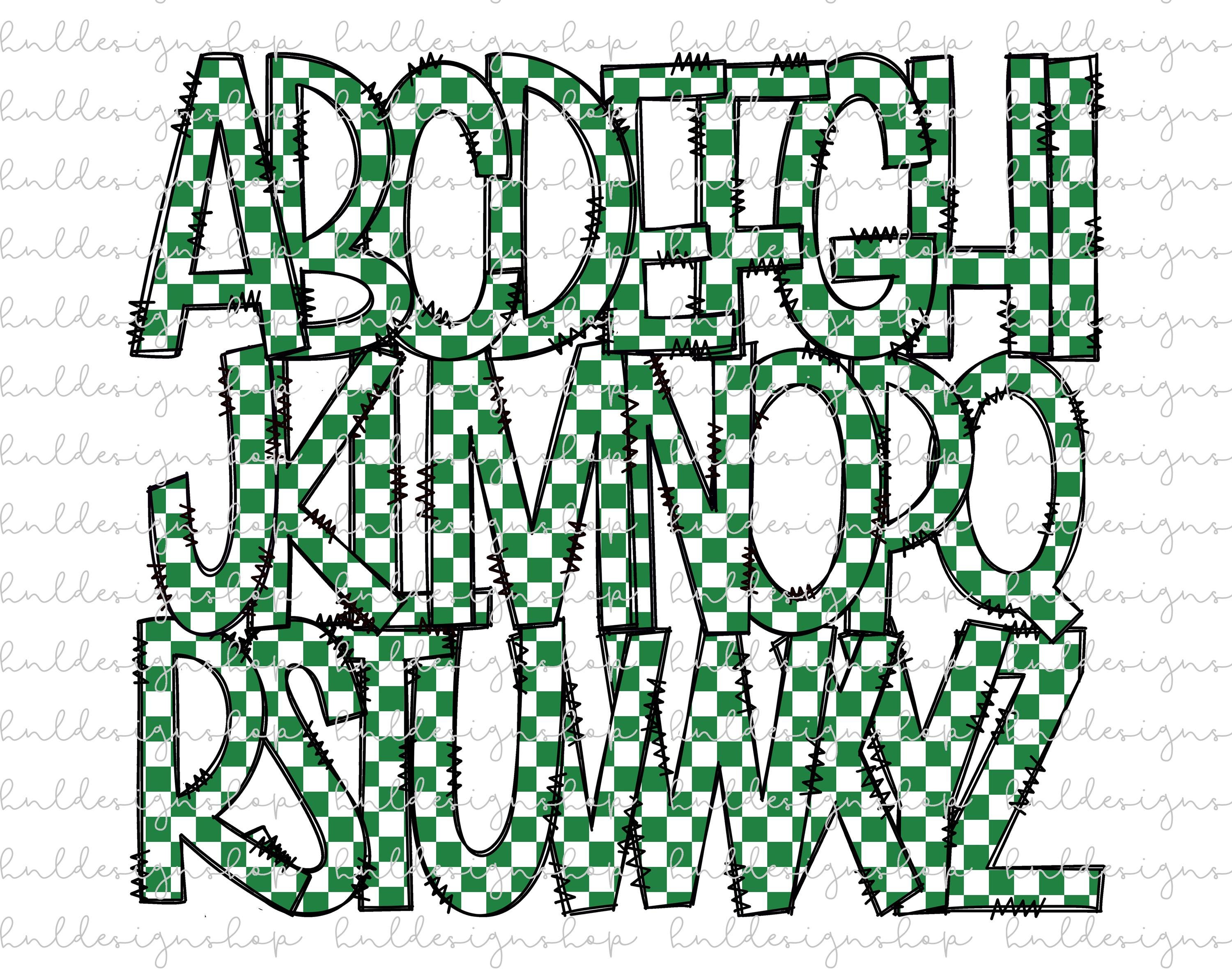 Green Checker Doodle Letters Png, Checker Font Png, Kids Sublimation ...