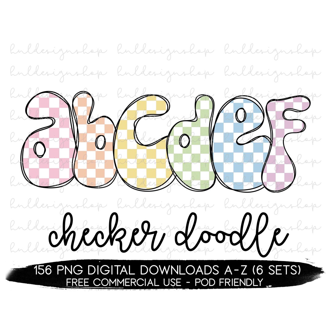 Set of 6 Checker Doodle Letters Png, Checker Font Png, Easter ...