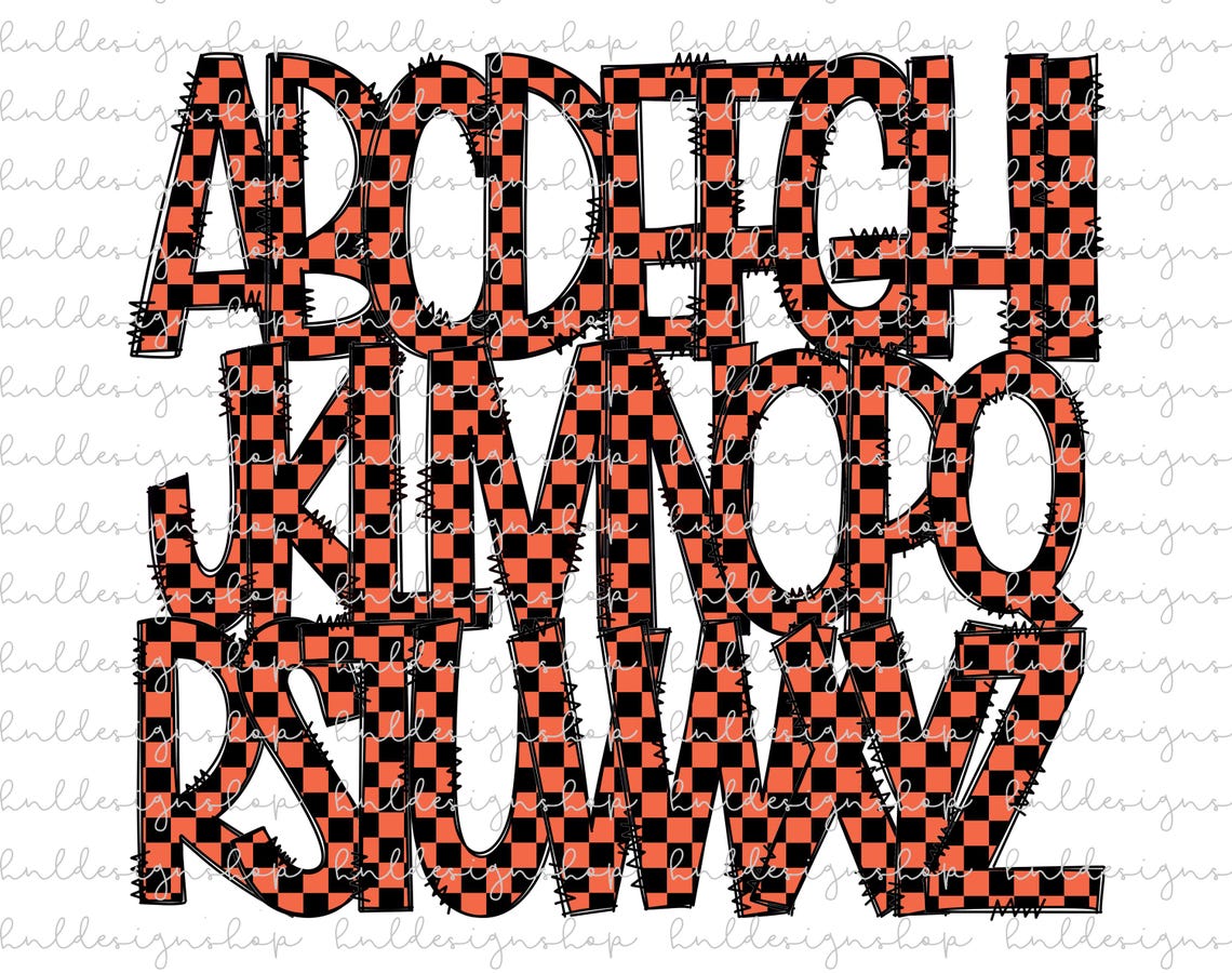 Set of 7 Halloween Checker Doodle Letters Png, Checker Font Png ...