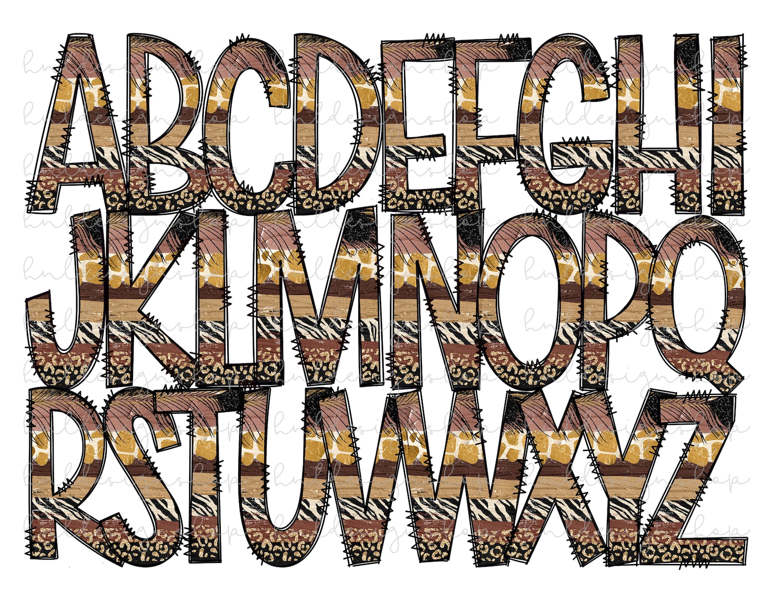 Safari Doodle Letter PNG Leopard Font Png Leopard Print - Etsy