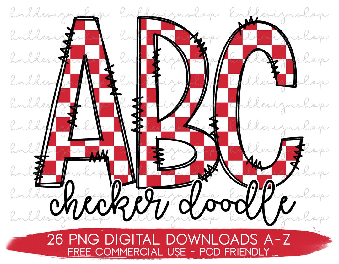 Red Checker Doodle Letters Png, Checker Font Png, Kids Sublimation ...