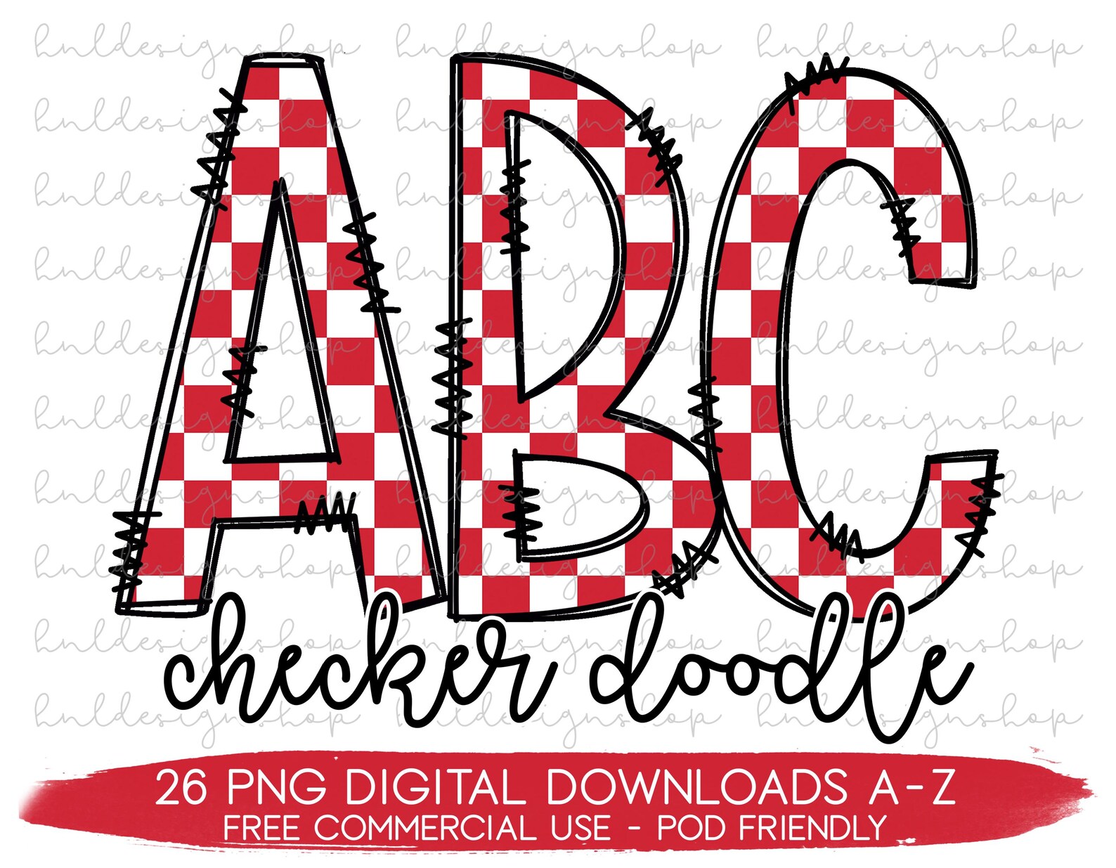 Red Checker Doodle Letters Png, Checker Font Png, Kids Sublimation ...